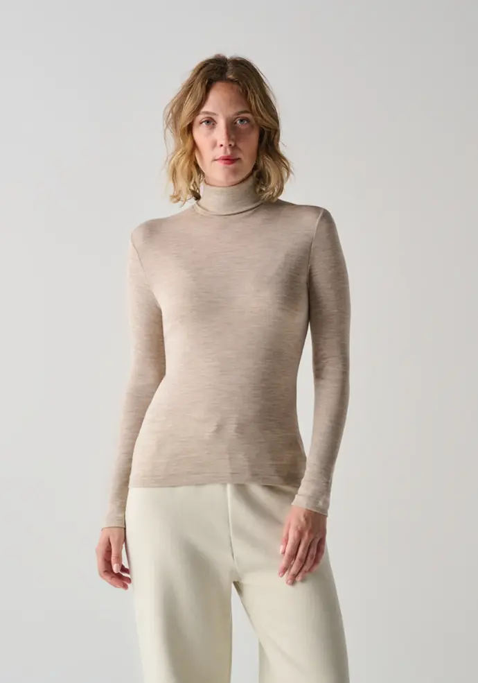 Sous pull femme col roulé en laine et soie